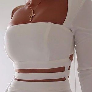 Monarch Fashion | Dresses | White Square Neck Cut Out Waist Mini Dress ...